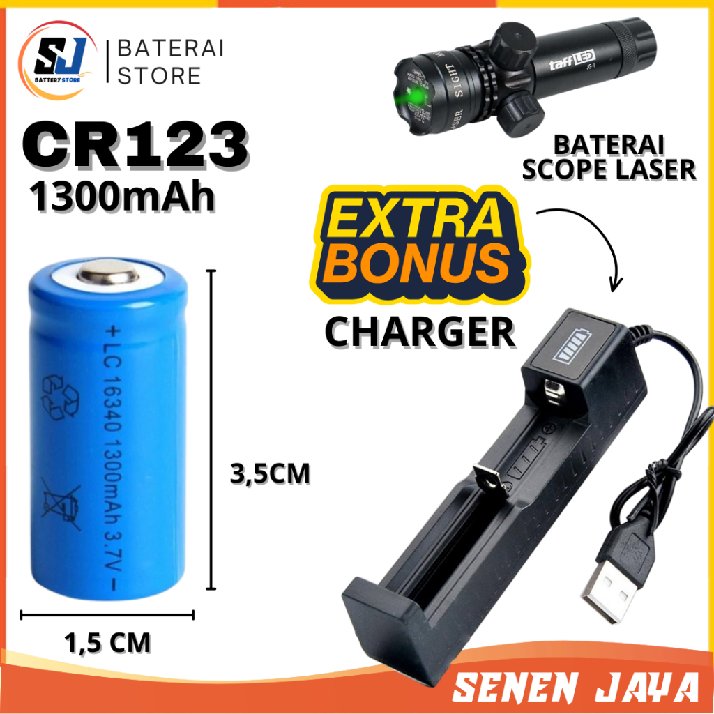 Jual FRE CHARGER!!! Baterai Cas CR123A 16340 3.7V 1300mAh Batre 16340 ...
