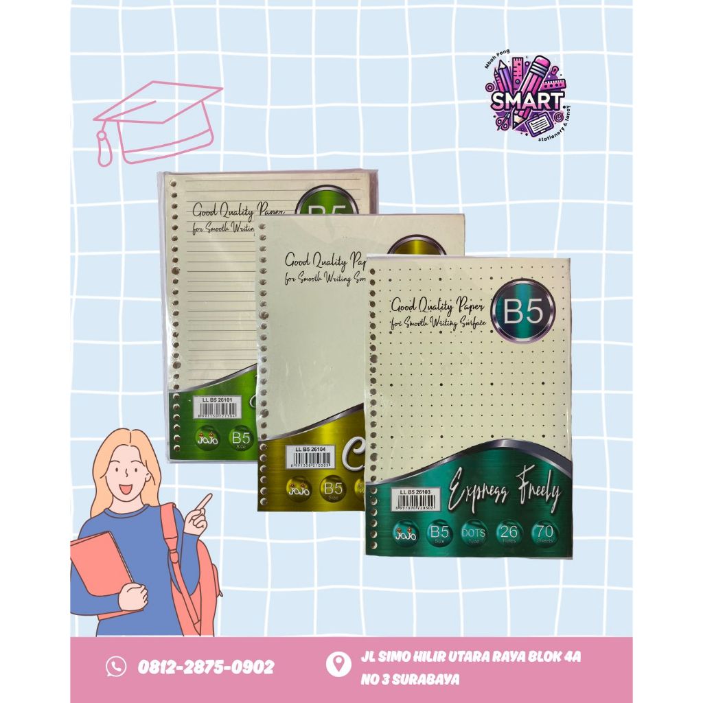 Jual LOOSE LEAF KERTAS ISI BINDER / KERTAS ISI BINDER A5 / B5 KOTAK, GARIS, POLOS DAN TITIK 70 ...