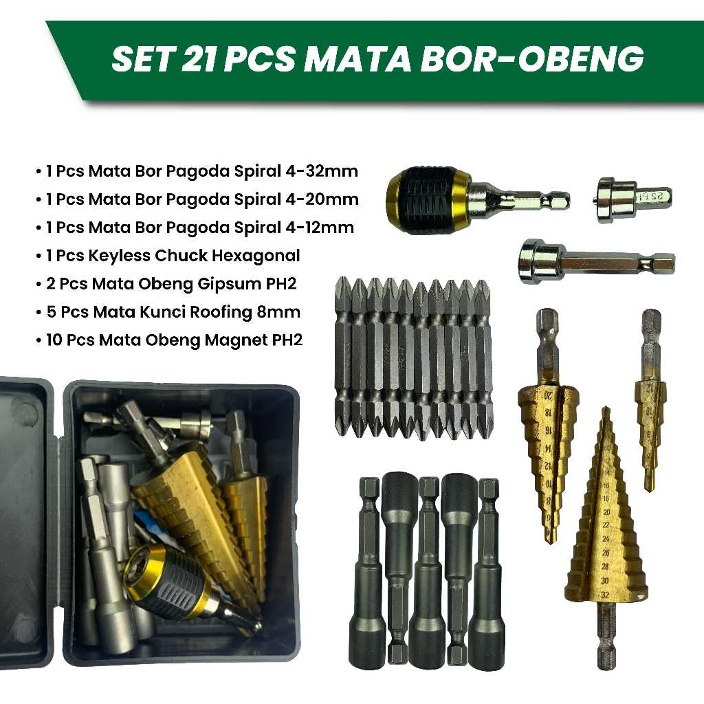 Jual Set 15 dan 21 Mata Bor Pagoda Mata kunci roofing Mata Obeng Magnet ...