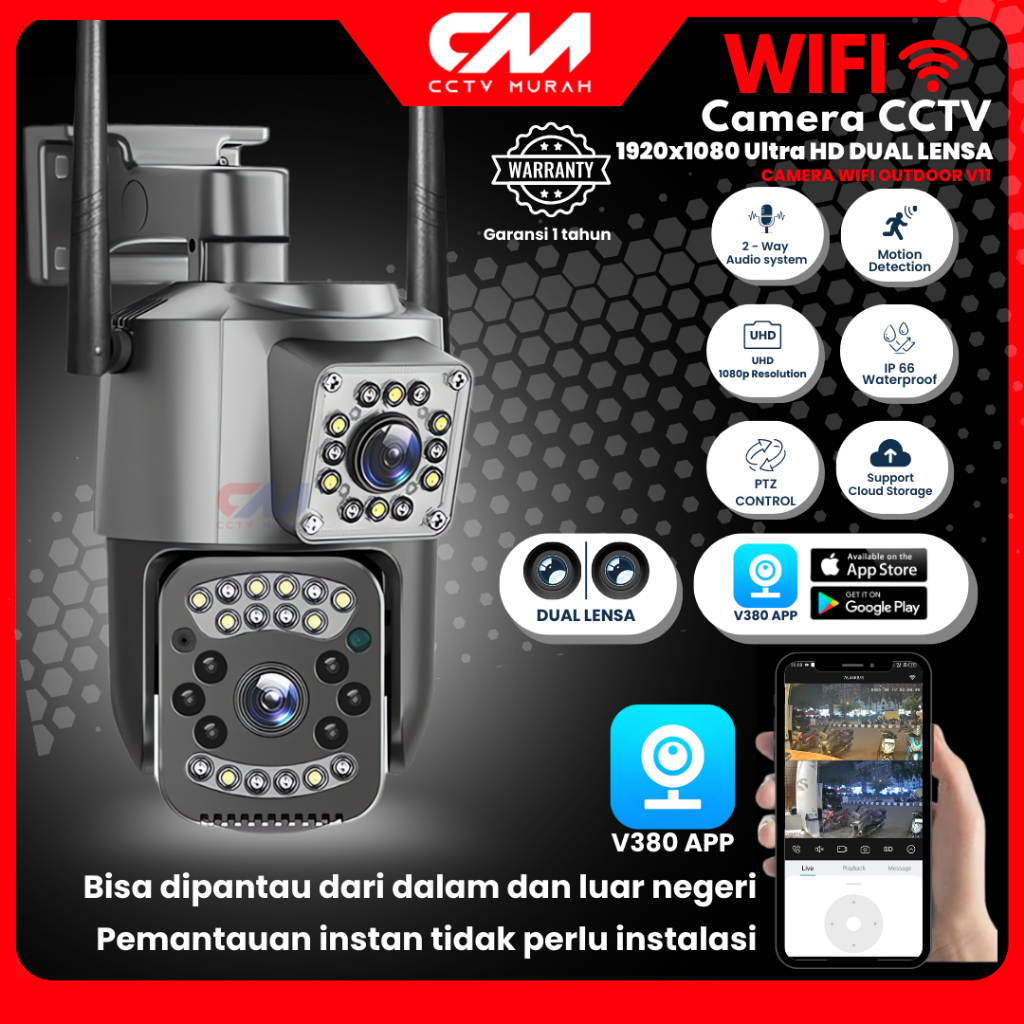 Jual Kamera CCTV WiFi Outdoor Dual Lensa | Night Vision | Tahan Air ...