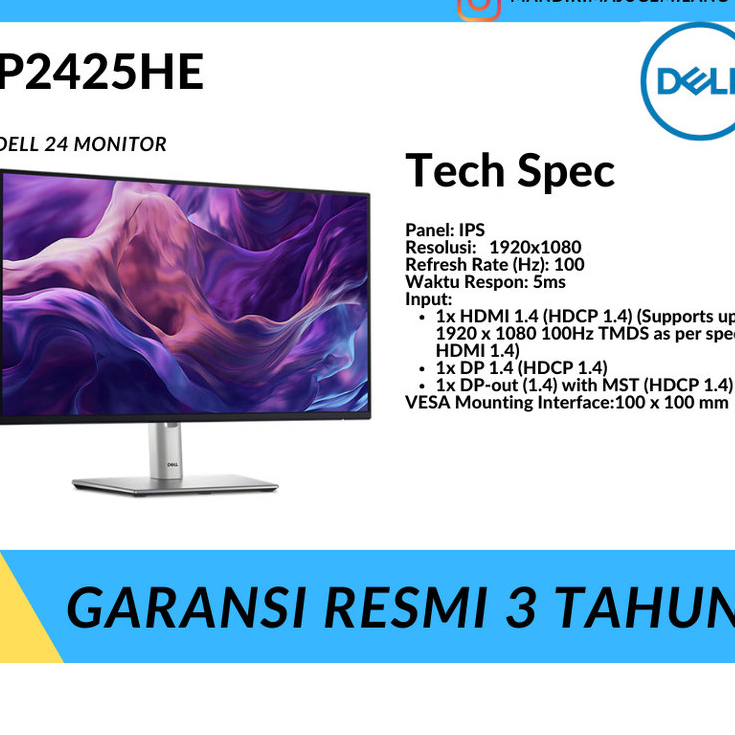 Jual Monitor DELL P2425HE 24" FHD 1080p IPS 100Hz 5ms HDMI DP USB-C 15W ...