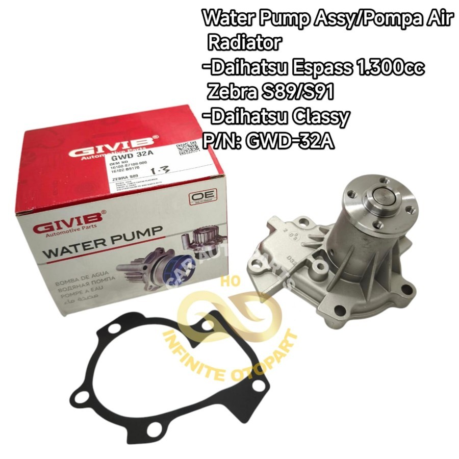 Jual WATER PUMP ASSY POMPA AIR DAIHATSU ZEBRA S89 S91 ESPASS 1.3 CLASSY ...