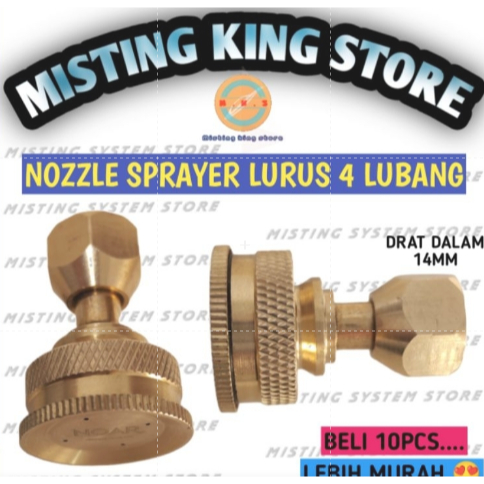Jual NOZZLE LURUS SPRAYER SPUYER KUNINGAN 4 MATA / LUBANG UNIVERSAL ...