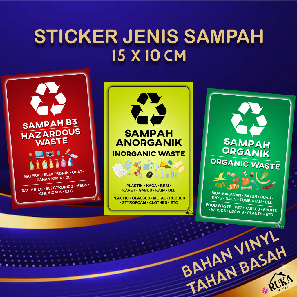 Jual ️𝙍𝙪𝙠𝙖 𝙃𝙖𝙫𝙚𝙣 Sticker Jenis Sampah Organik Anorganik B3 15 x 10 cm ...