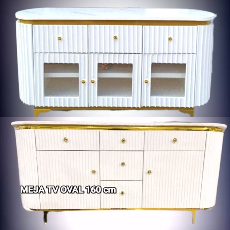 Jual BUFFET TV OVAL LIST GOLD / BUPET OVAL LIST GOLD / MEJA TV OVAL ...