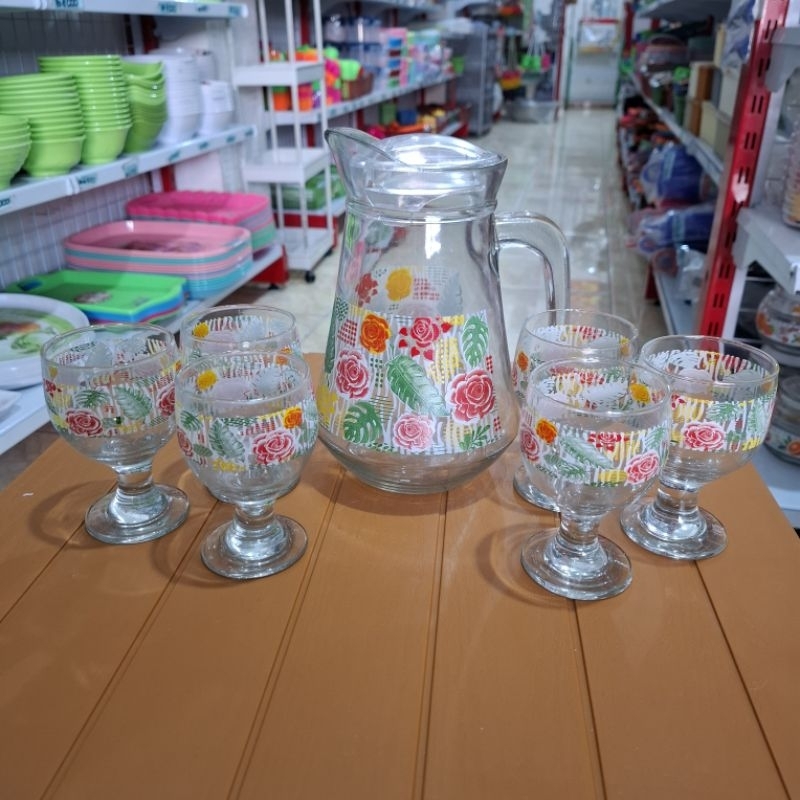 Jual Teko set beling isi cangkir 6/Eskan set Ristro 2/Sweet Rose drink ...