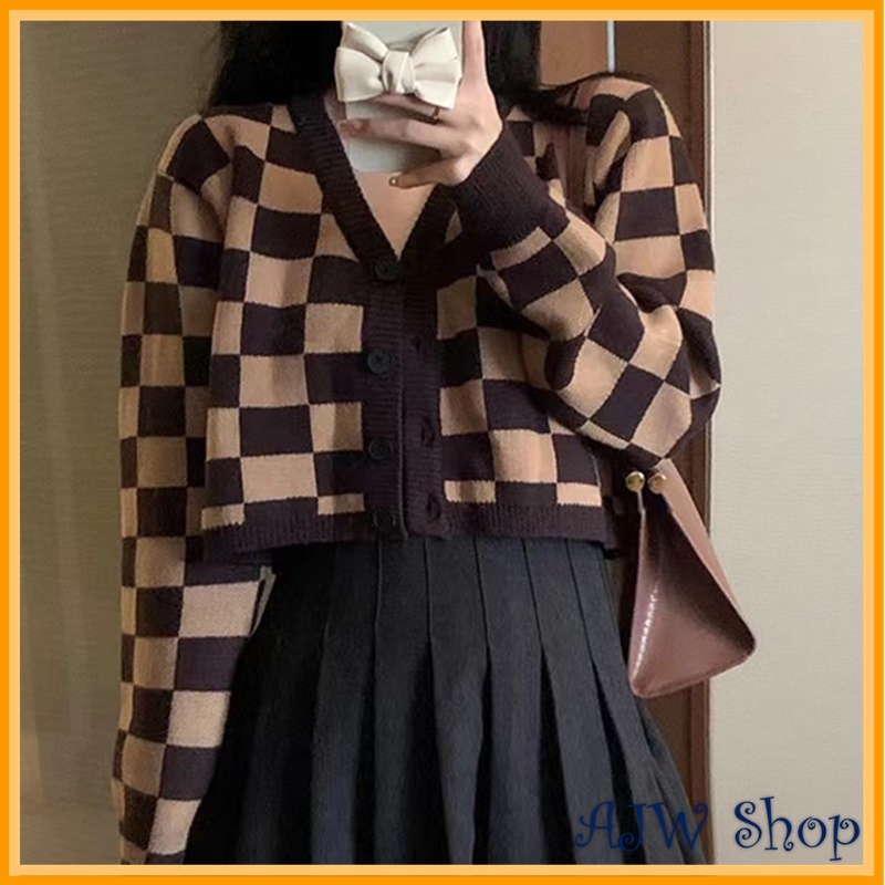 Jual AJW Cardigan Vintage Wanita Korean Style WAS | Kardigan Rajut Kotak Kekinian | Atasan ...