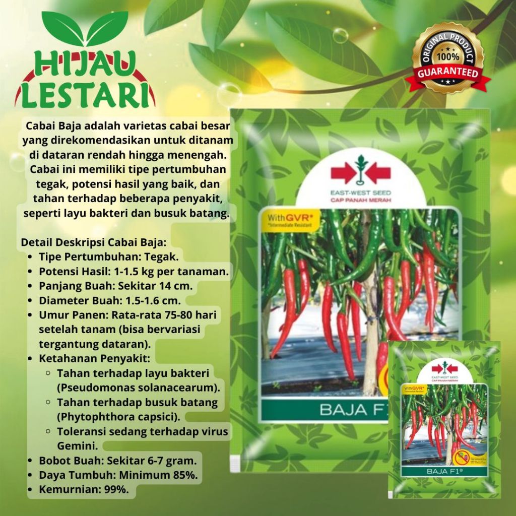 Jual Benih Cabai Baja F1 isi 1.500 butir - Tipe besar & Tahan Virus ...