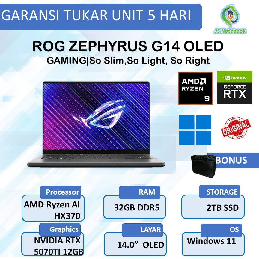 Jual ASUS ROG ZEPHYRUS G14 OLED GA403WR RYZEN AI 9 HX370 RTX5070TI 12GB ...