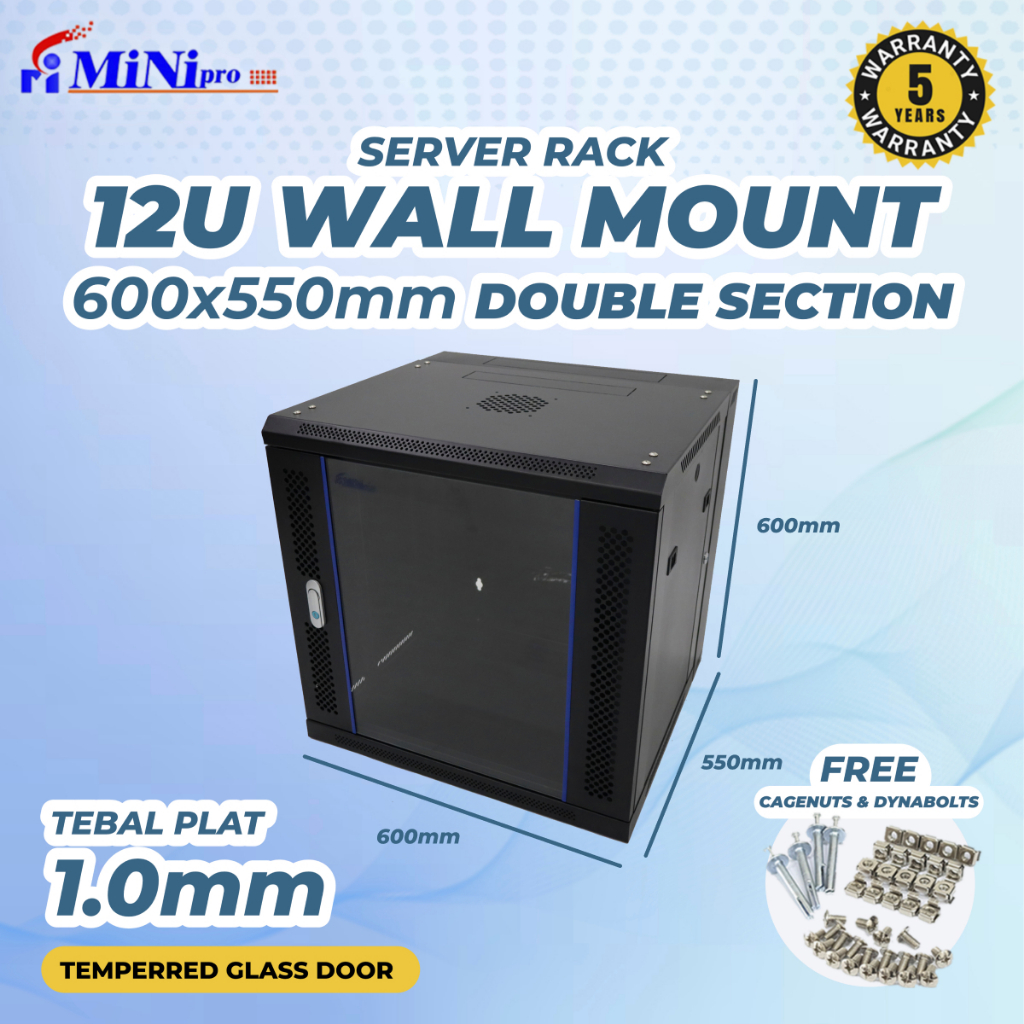 Jual Minipro Rack Server 12U 600x550mm Double Section Wall Mount Rack ...