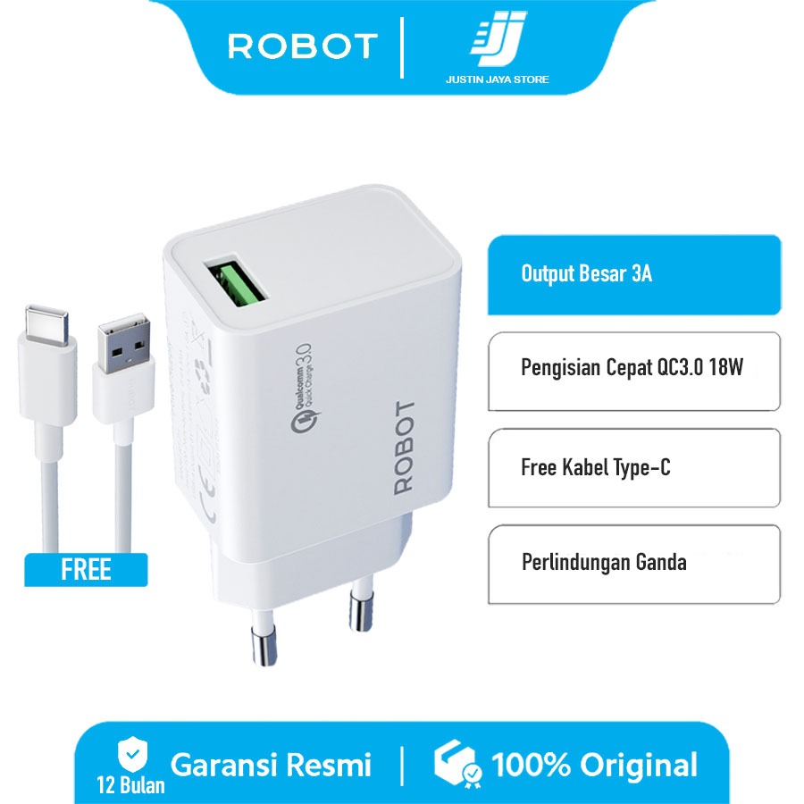 Jual ROBOT Single Port Quick Charger RT-P1 QC 3.0 Original Micro USB ...