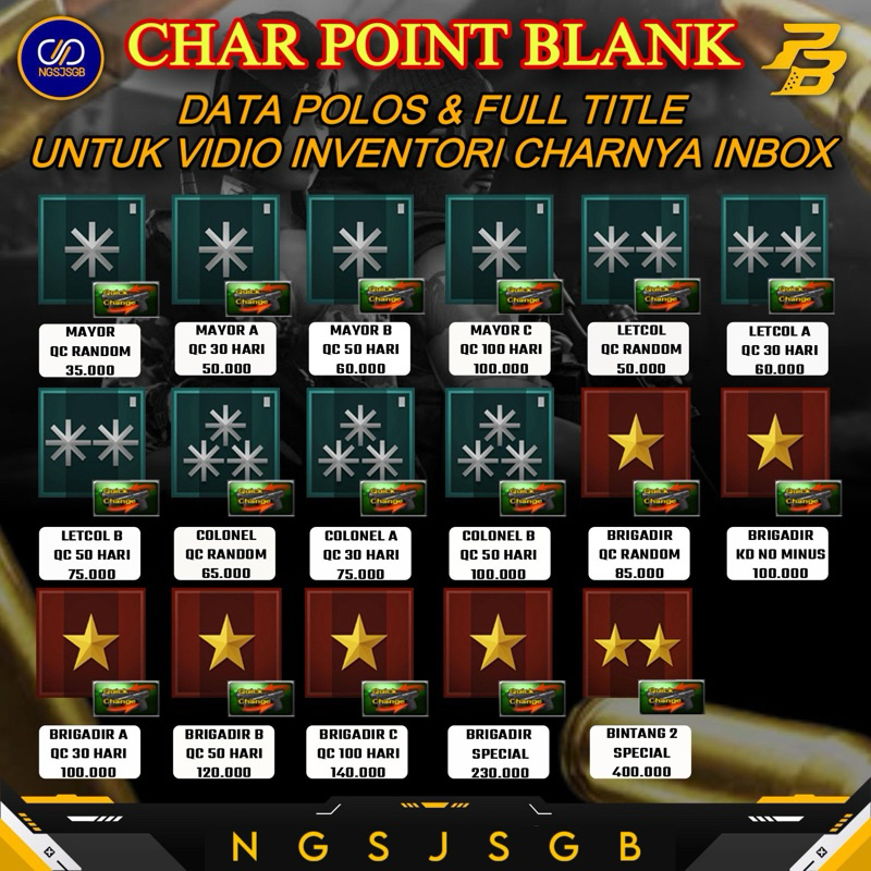 Jual CHAR PB / AKUN POINTBLANK DATA POLOS FULL TITLE | Shopee Indonesia