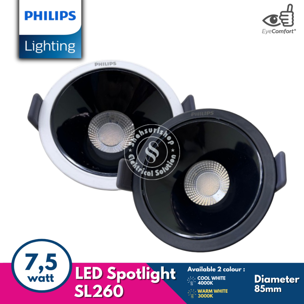 Jual PHILIPS LED SPOTLIGHT SL260 LAMPU SOROT SL260 BODY HITAM PUTIH 7,5 ...