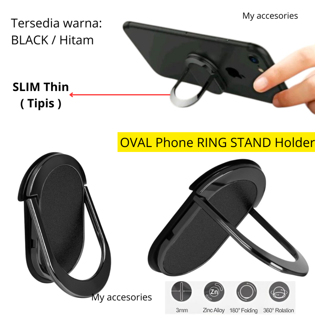 Jual OVAL Phone RING STAND Holder HP HITAM UNIVERSAL iRing Metal THIN ...