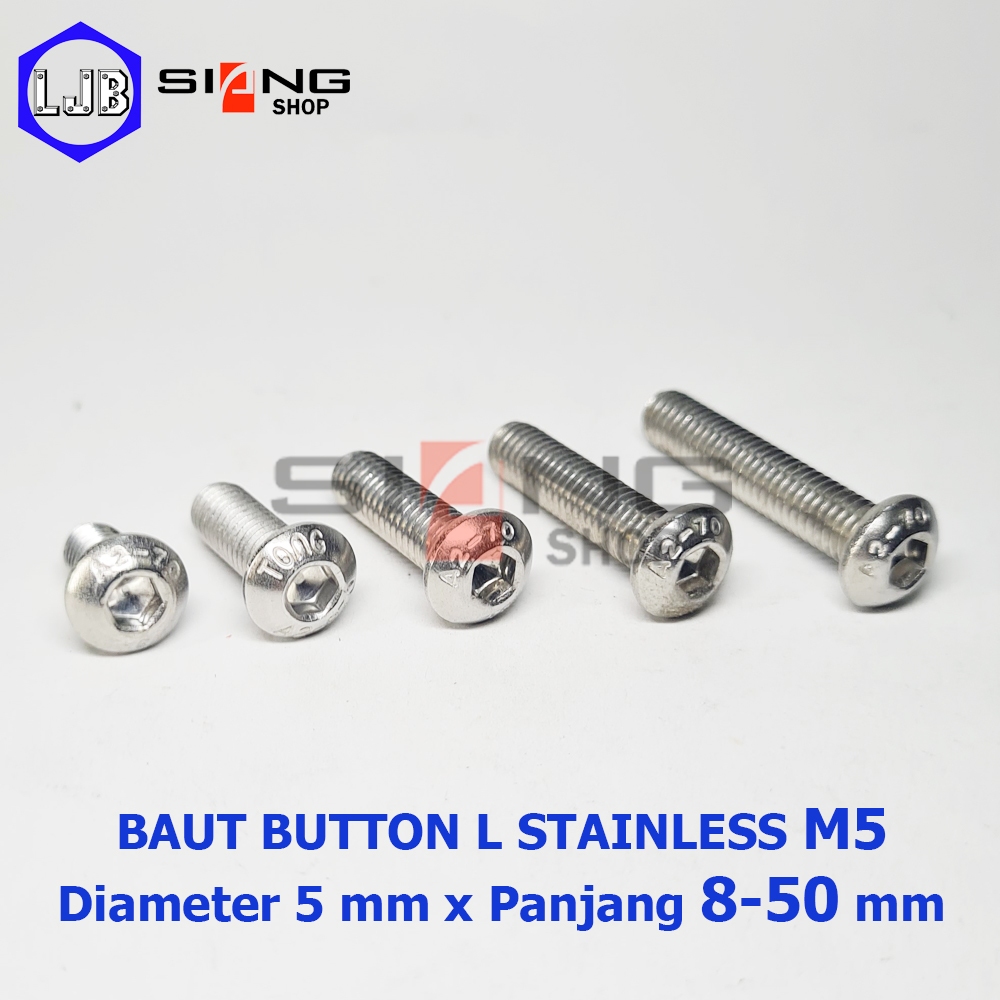 Jual Baut Button L M5 Stainless 304 A2-70 Panjang 8 sd 50 mm | Shopee Indonesia