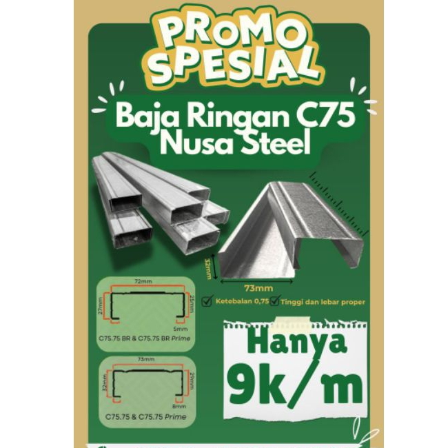 Jual Canal C75 Baja Ringan Atap Kanal Usuk Baja Ringan 6 meter | Shopee ...