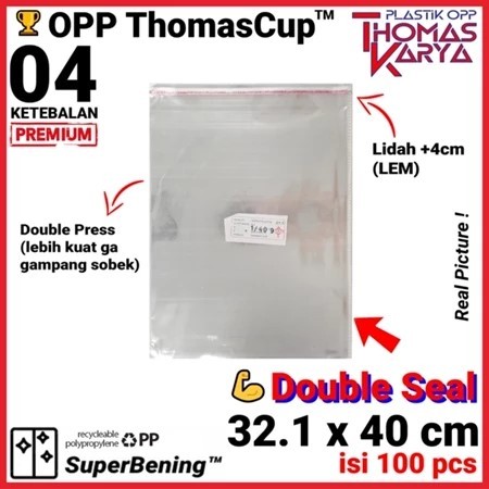 Jual Plastik OPP 32,1x40 TEBAL DOUBLE SEAL | isi 100 | Kantong Bening ...