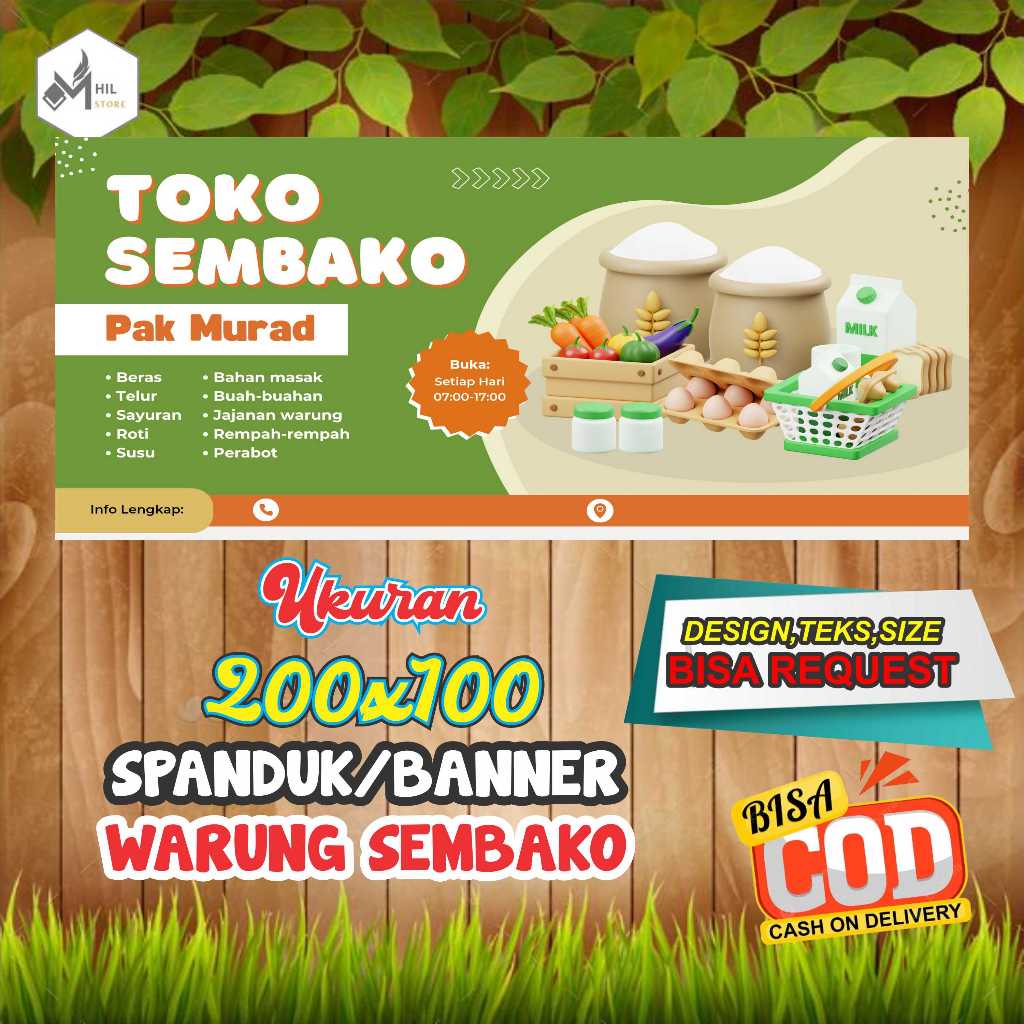 Jual Spanduk Banner Size 200x100 Cm WARUNG SEMBAKO Free Custom Design Dan Ukuran | Shopee Indonesia