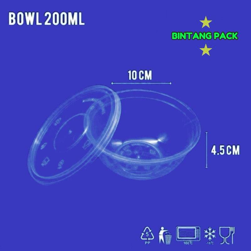 Jual (25 Pcs) Thinwall Bowl Bulat 200 ML / Tempat Makanan +Tutup ...