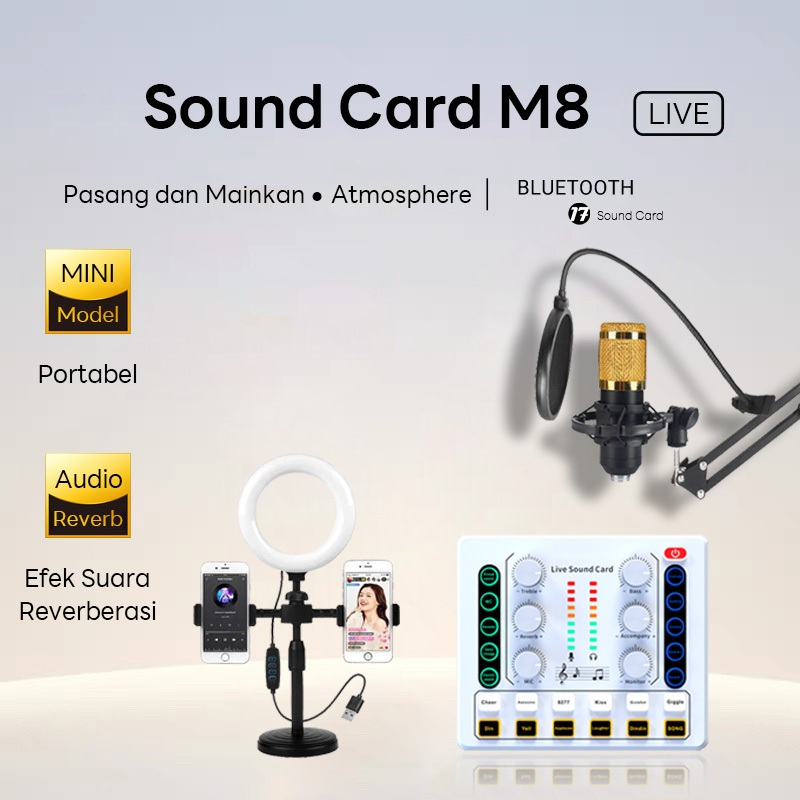 Jual [PAKET LENGKAP LIVE STREAMING & KARAOKE] Soundcard M8 + Mic Condenser BM 800 + Ring Light ...