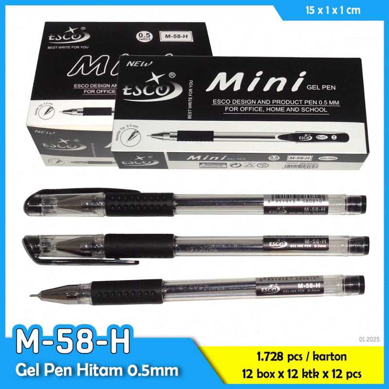 Jual GROSIR 1Lsn(12pcs) ESCO GEL pen MINI 0,5mm Hitam // Pen gel murah ...