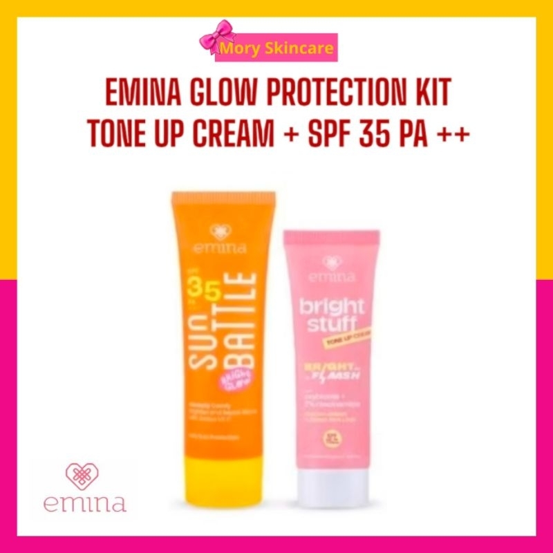Jual Emina Bright Stuff Glow Protection Kit ( Tone up Cream + Sunscreen ...