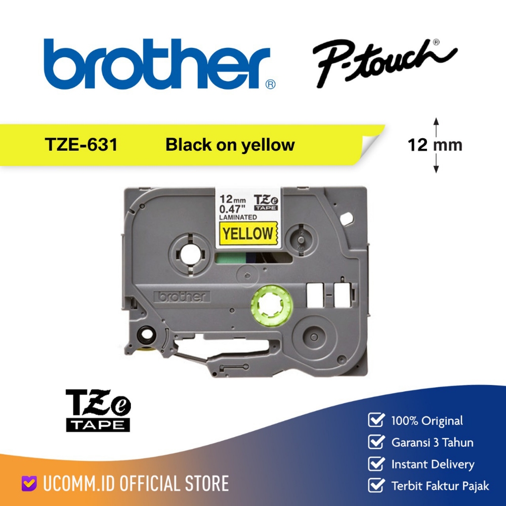 Jual BROTHER Label Tape TZE-631 12mm x 8m Black On Yellow TZE 631 ...