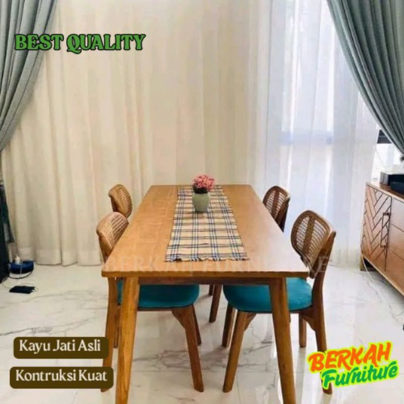 Jual meja makan 4 kursi sofa resto kayu jati, rotan alami | Shopee ...