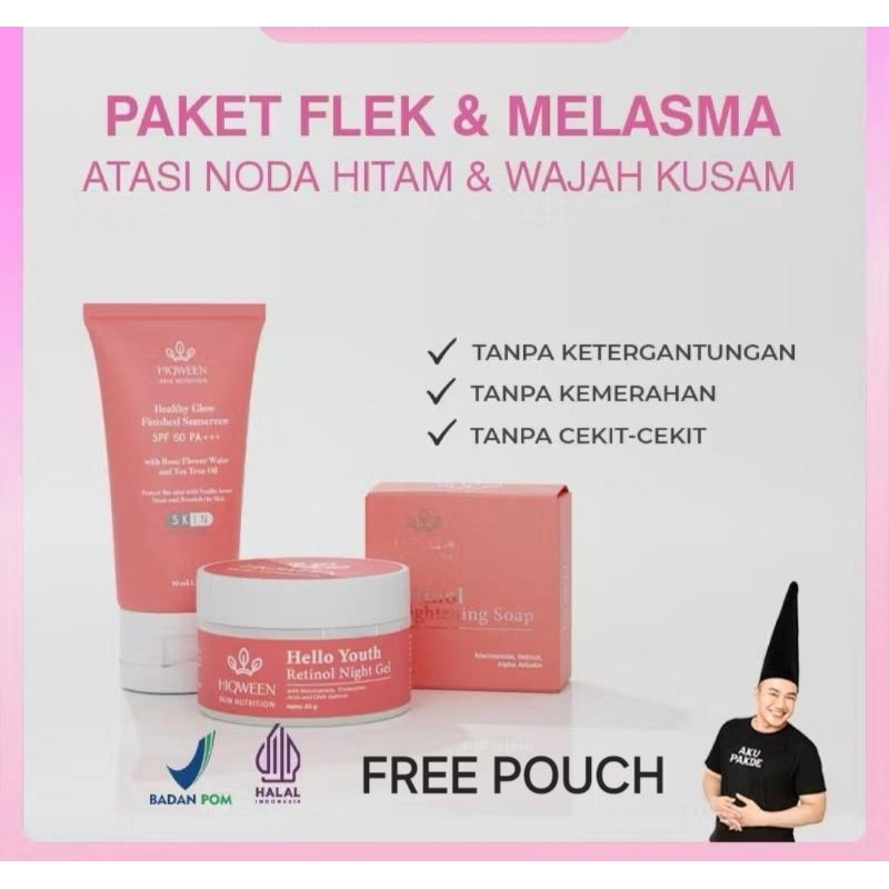 Jual HIQWEEN PAKET WAJAH ANTI FLEK Sunscreen SPF 50+++ + Retinol Soap ...