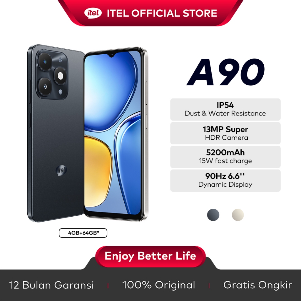 Jual itel A90 4/64GB – Trustworthy Durability IP54 – 6.6'' 90Hz Display – Octa-core – Octa-Core ...