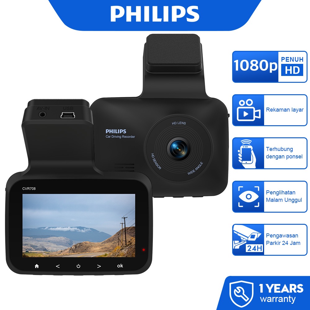 Jual Philips Dashcam Mobil 1080P 140° Night Vision Kamera Mobil CVR ...