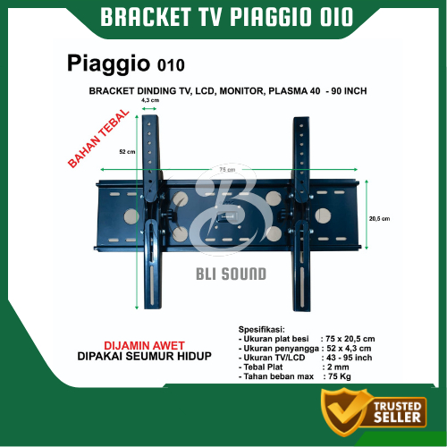 Jual BRACKET TV PIAGGIO 010 BRAKET DINDING TV LCD LED PLASMA MONITOR 43 ...