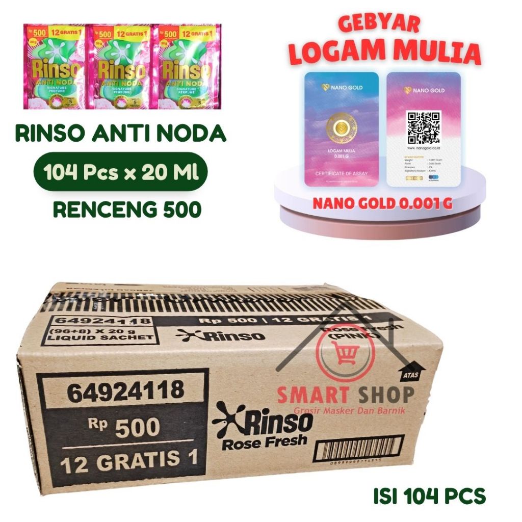 Jual ARINIHOME_ 1 DUS RINSO CAIR RENCENG 20 ML ISI 104 SACHET ANTI NODA ...