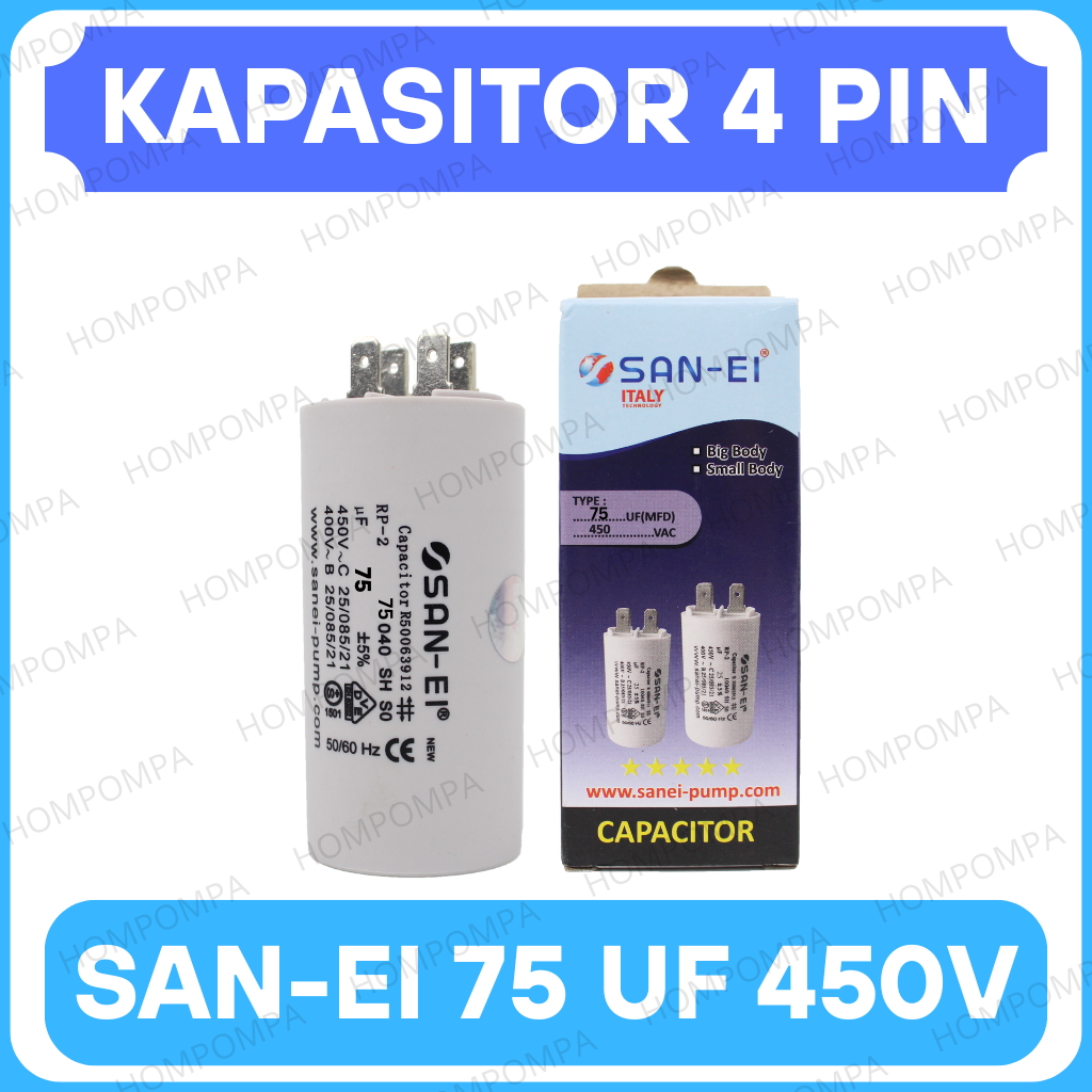 Jual KAPASITOR 4 KAKI 75 UF SANEI - CAPACITOR WHITEPOLE 75UF 4 PIN SAN-EI | Shopee Indonesia