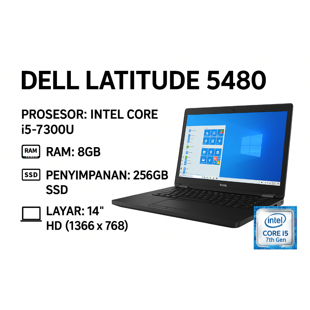 Jual Dell Latitude 5480 | Intel Core i5-7th Gen | 8GB RAM | 256GB SSD | 14” HD | Windows 10 Pro ...