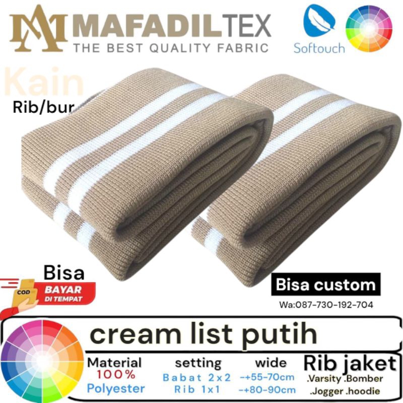 Jual kain RIB/BUR 1X1warna dasar krem list putih polyester | Shopee ...