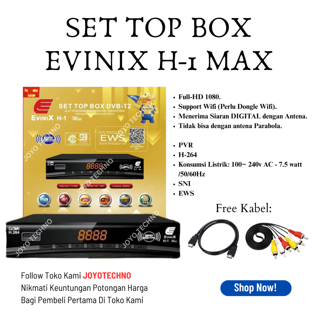 Jual STB EVINIX H1 MAX CHIPSET MT 2200 Free Kabel HDMI + RCA Adaptor ...