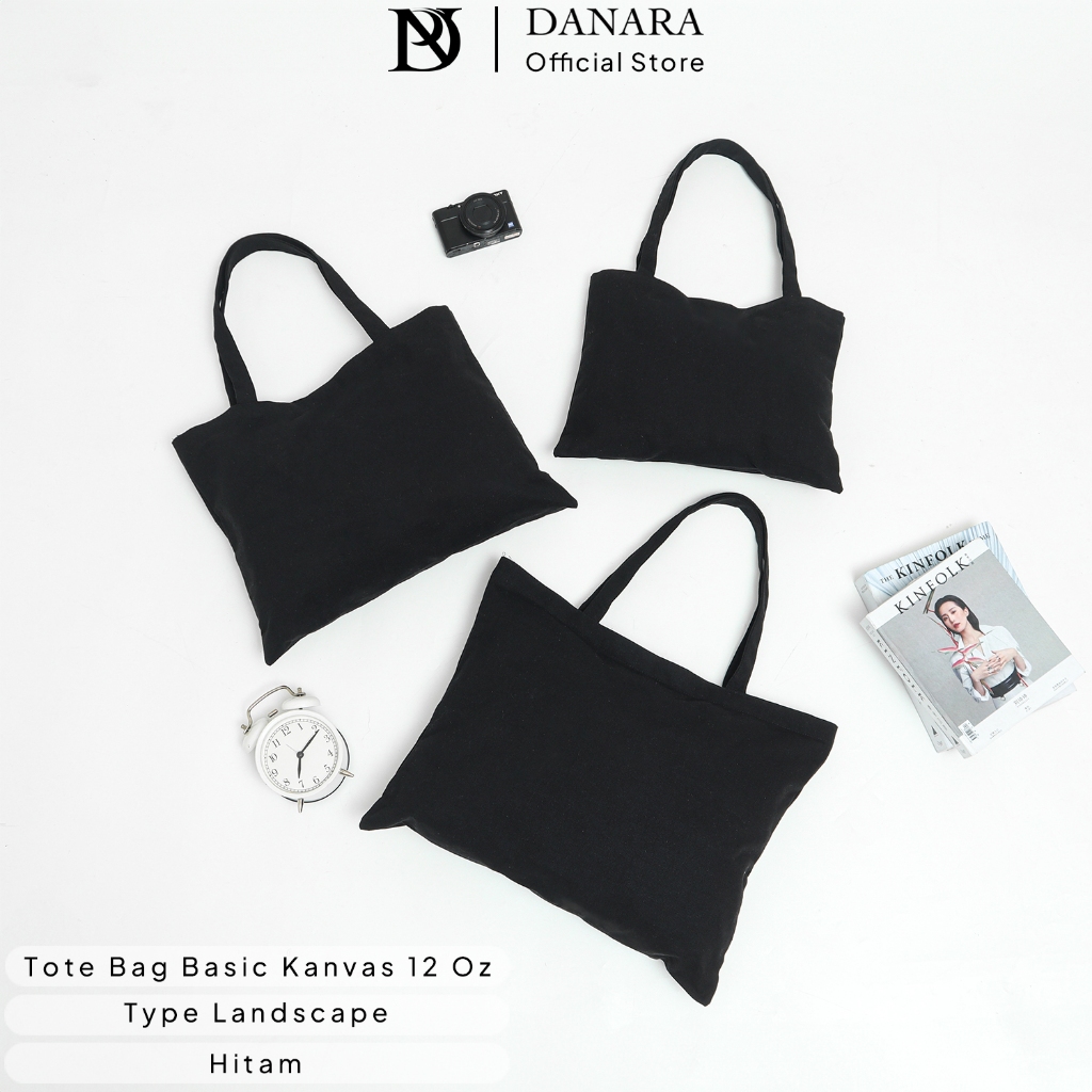 Jual DANARA Tote Bag Basic Kanvas 12 Oz Polos Type Landscape - Hitam ...