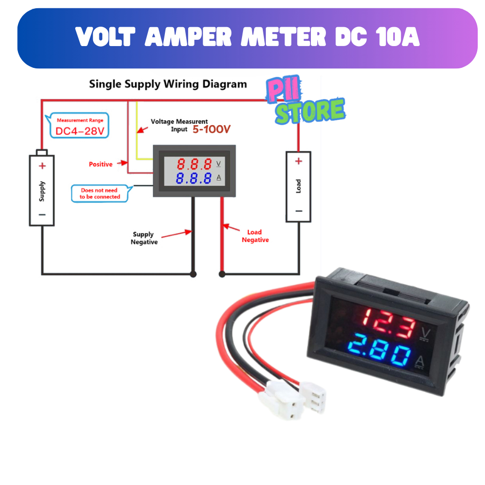 Jual Digital Voltmeter Dan Amperemeter DC Volt / Watt Meter Dan Volt Meter 0-100V 10A | Shopee ...