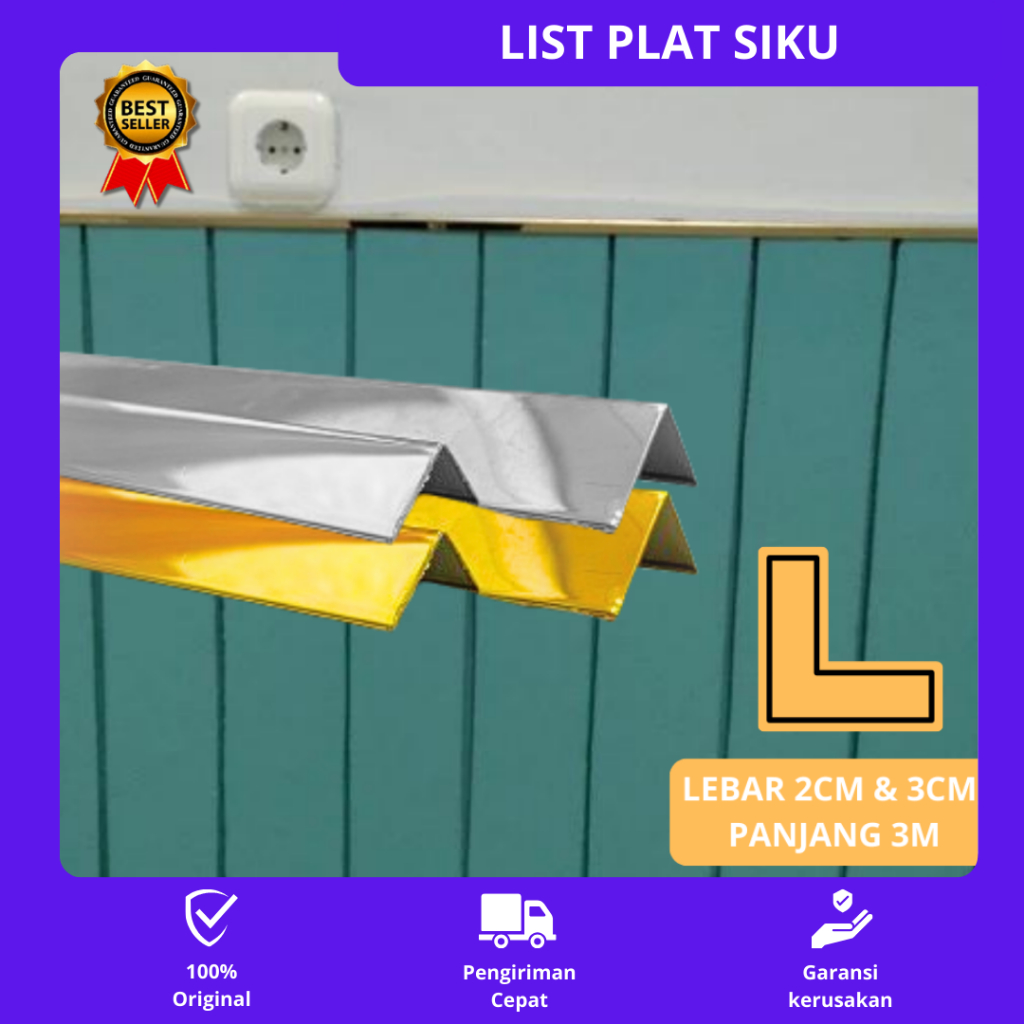 Jual LIST SIKU PLAT GOLD & SILVER ukuran 3x3 dan 2x2 panjang 3 Meter ...