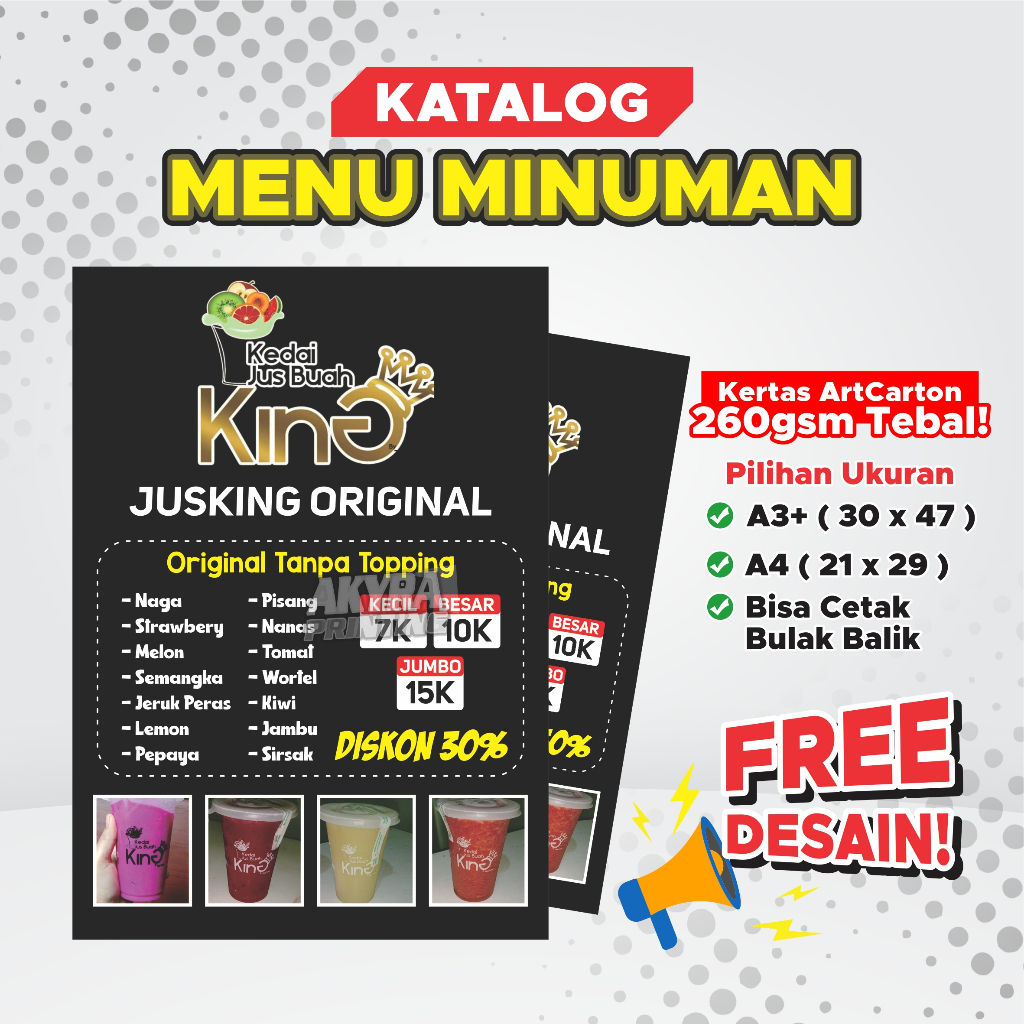 Jual Cetak Daftar Menu Minuman | ArtCarton 260 gsm | Free Desain ...