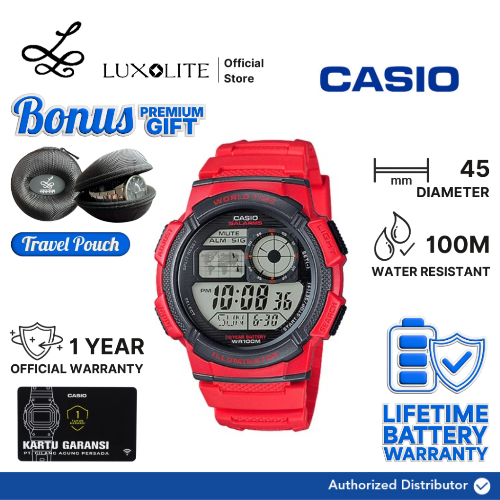Jual [Luxolite] CASIO Jam Tangan Pria Digital AE-1000W-4AVDF / AE-1000W-4AV / AE-1000W-4A Red ...