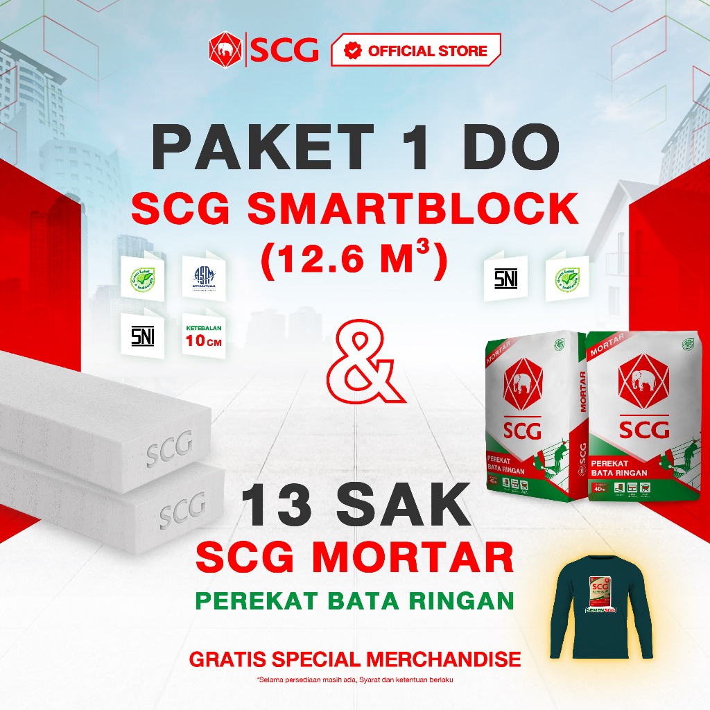 Jual Paket 1 DO Bata Ringan SCG Smartblock (12.6 kubik) dan 13 Sak SCG Mortar Perekat Bata ...