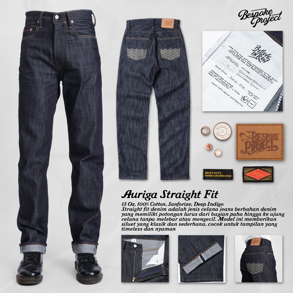 Jual Bespoke Project - celana jeans pria regular Auriga Blue Straight ...