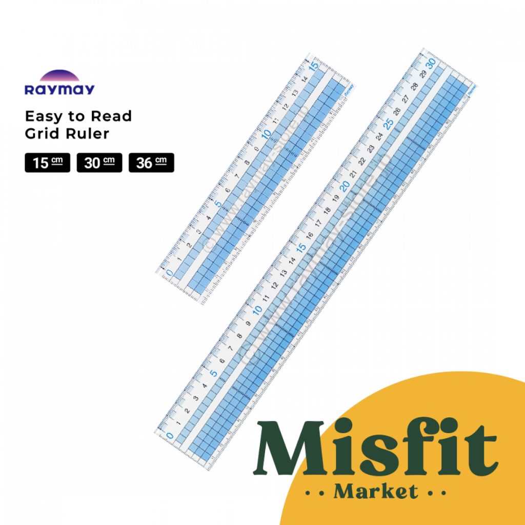 Jual Raymay Easy-to-Read Acrylic Grid Ruler Penggaris Lurus 15 30 36 CM ...