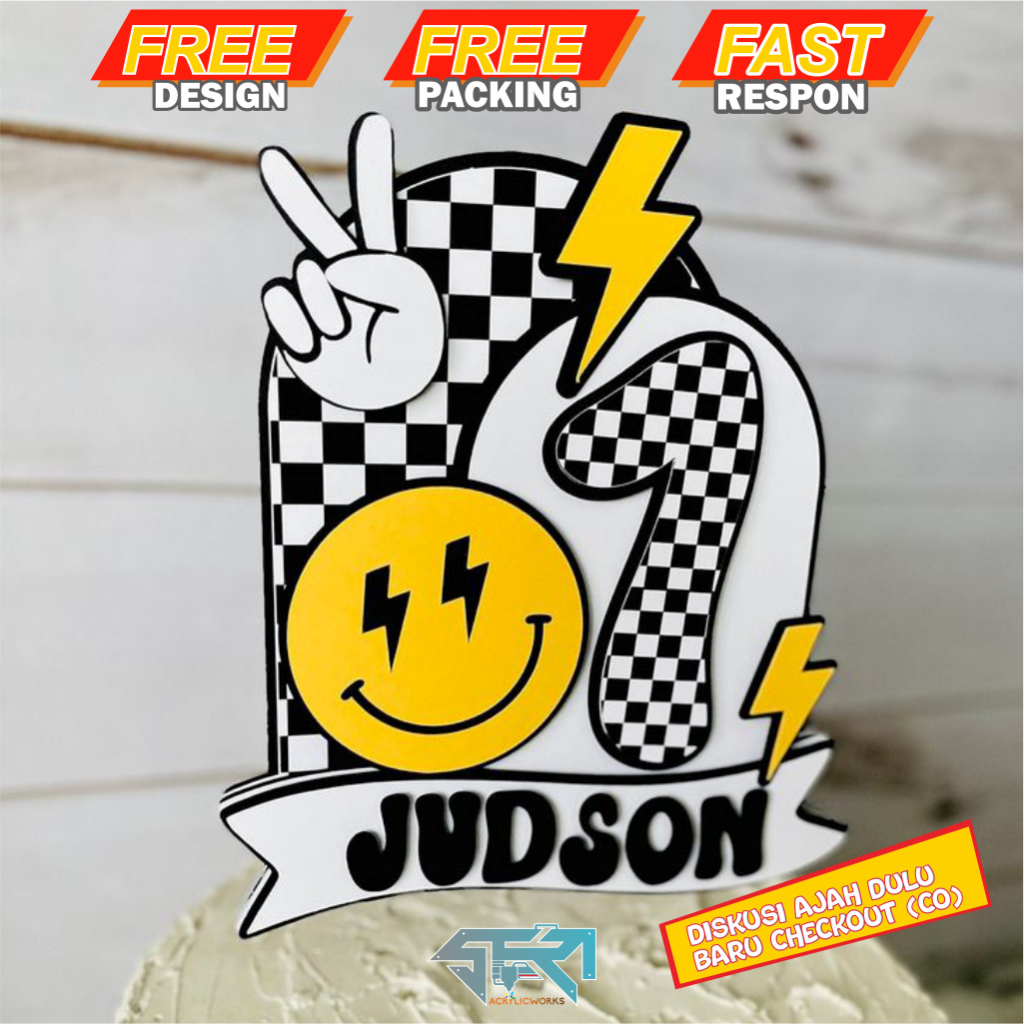 Jual Custom topper cake Smile Face Cake Topper tema smile hitam kuning ...