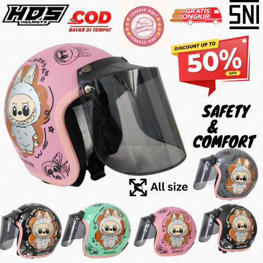Jual HELM Bogo Dewasa Motif Labubu Pink HDS SNI Helem Motor Half face ...