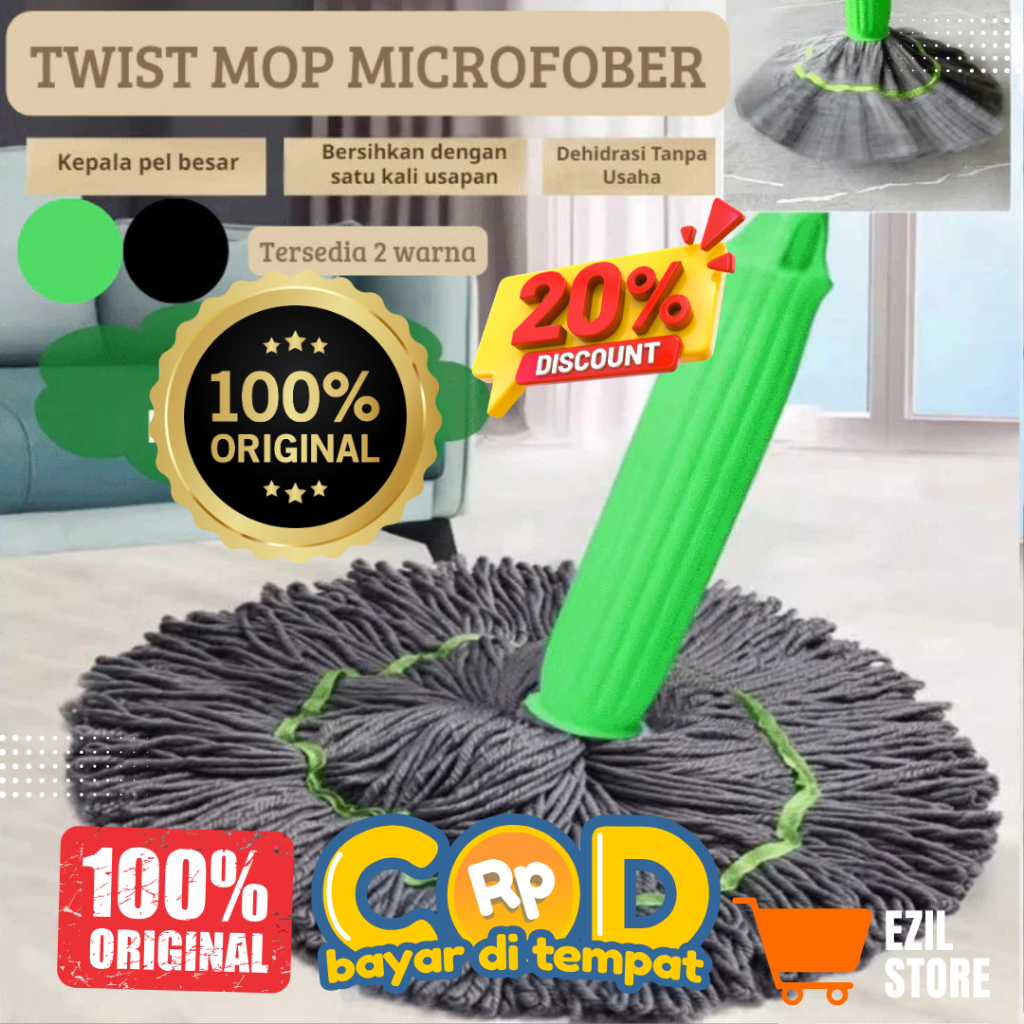 Jual Pel Twist Mop Microfiber Alat Pel Otomatis Pel Lantai Putar 360 Derajat Alat Pel Dehidrasi ...