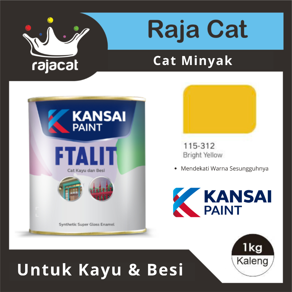 Jual Cat Besi dan Kayu KANSAI FTALIT 1 KG 312 BRIGHT YELLOW Cat Minyak | Shopee Indonesia