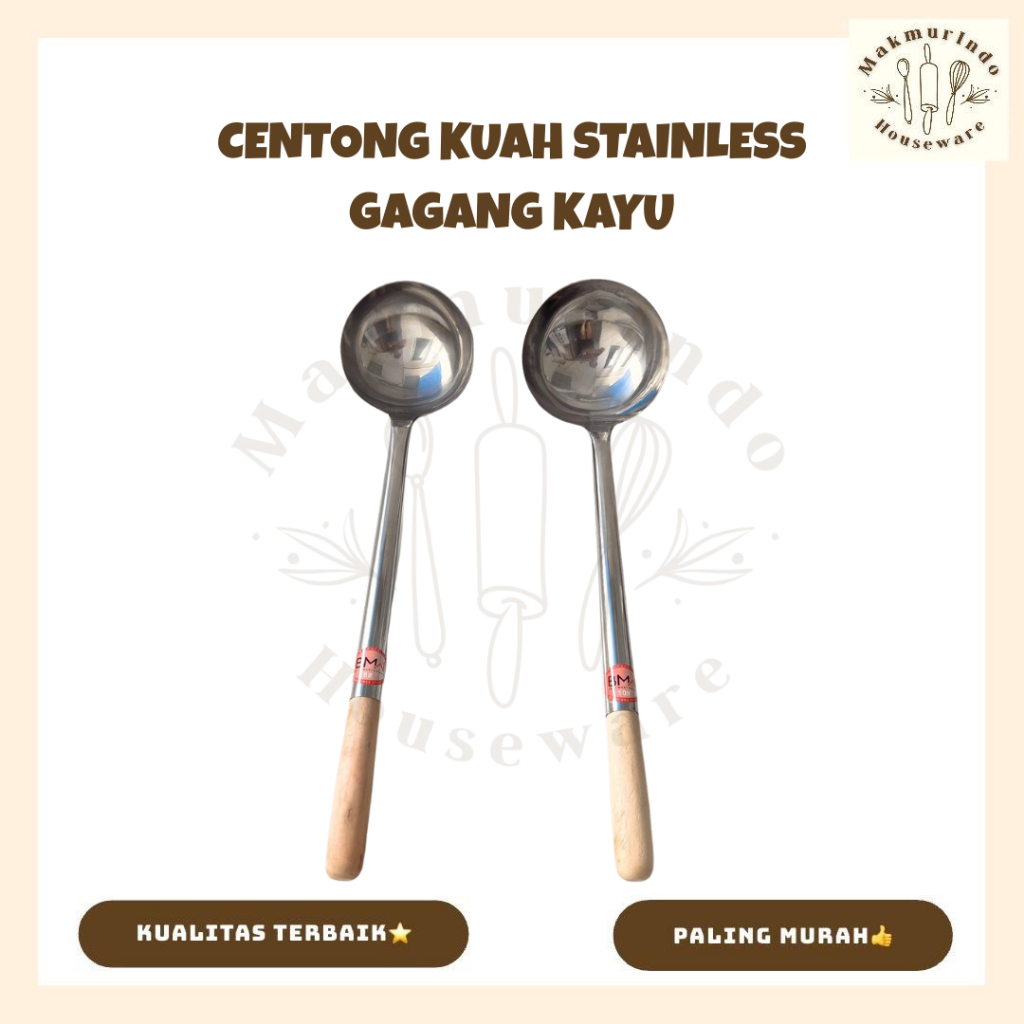 Jual Centong Jumbo Irus Sayur Kuah Gagang Kayu Stainless Tebal Laddle ...